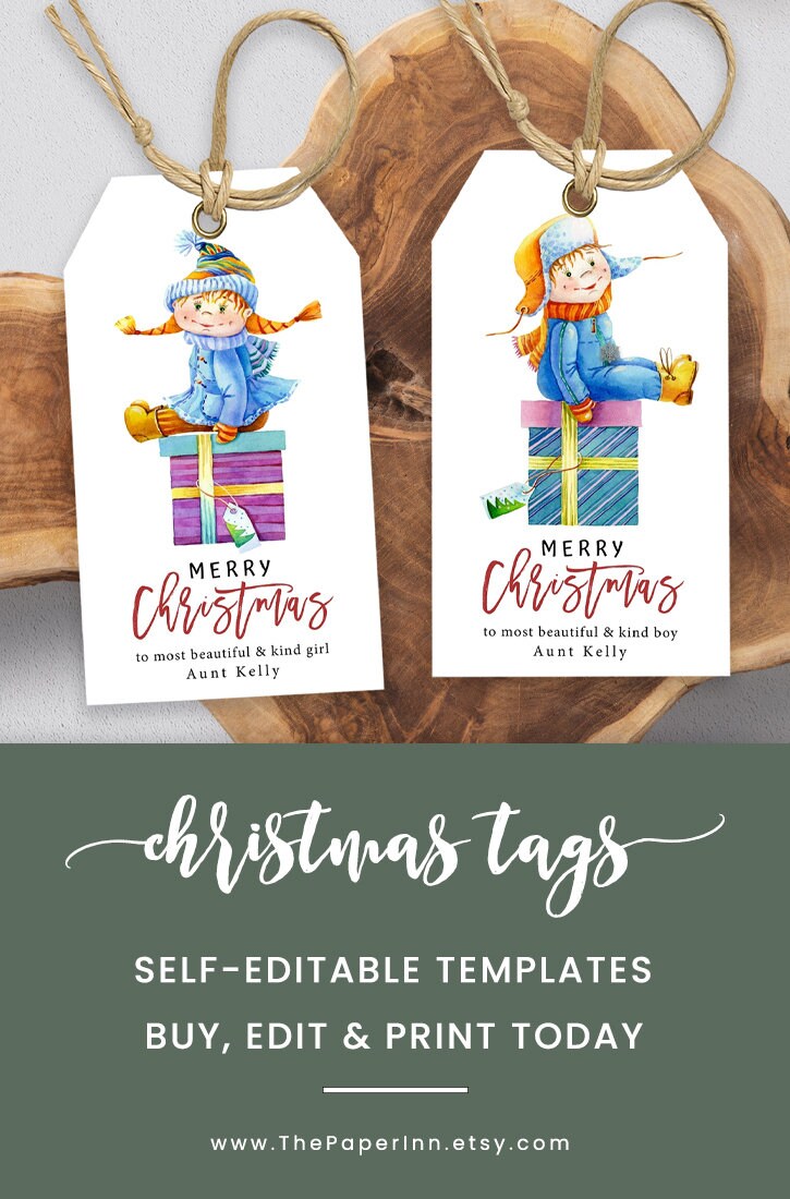 Printable Cute Boy & Girl Christmas Gift Tag Set Editable - Etsy