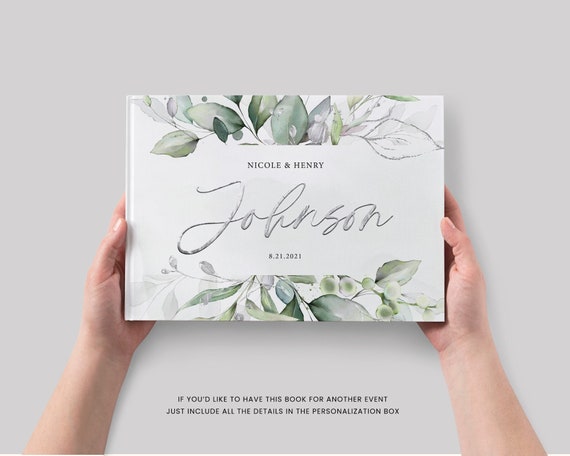 Sage Silver Wedding Guest Book Personalized Greenery Wedding | Etsy