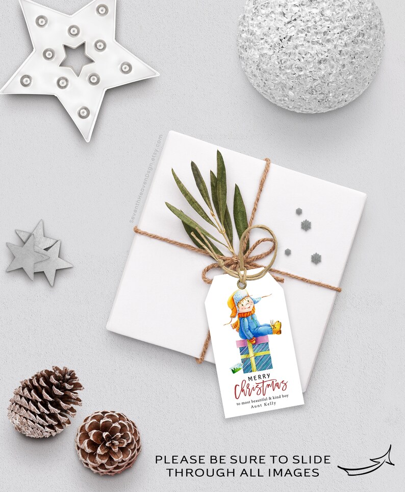 Printable Cute Boy & Girl Christmas Gift Tag Set Editable - Etsy