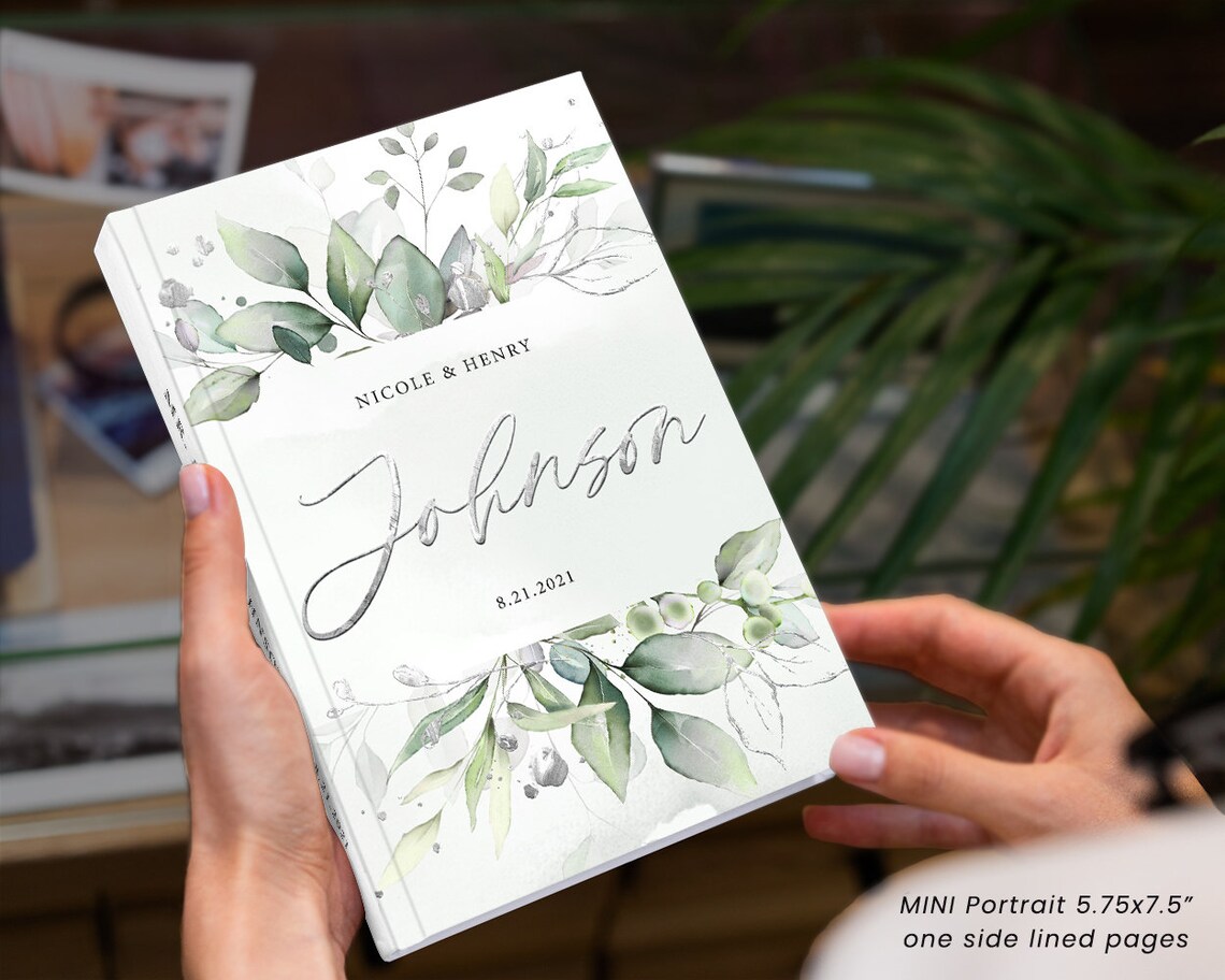 Sage Silver Wedding Guest Book Personalized Greenery Wedding - Etsy