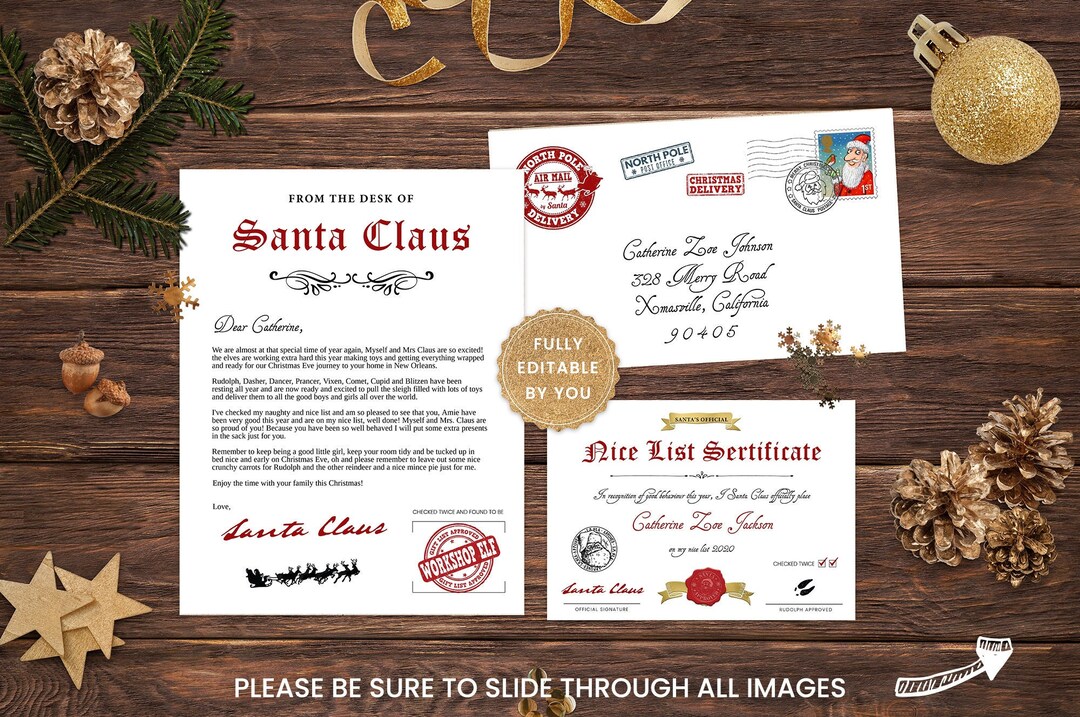 Letter From Santa Editable Template Set, Nice List Certificate ...