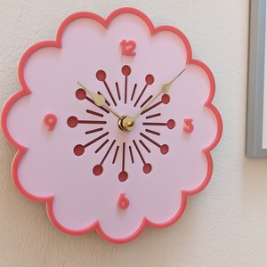 Retro Flower Wall Clock Light Blue and White and Orange Floral Home ...
