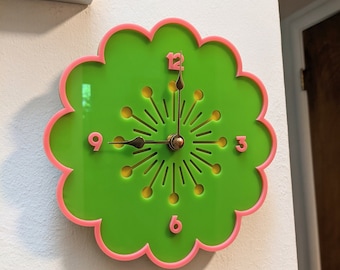Retro Flower Wall Clock - Pink and Light Pink - Floral Home Decor ...