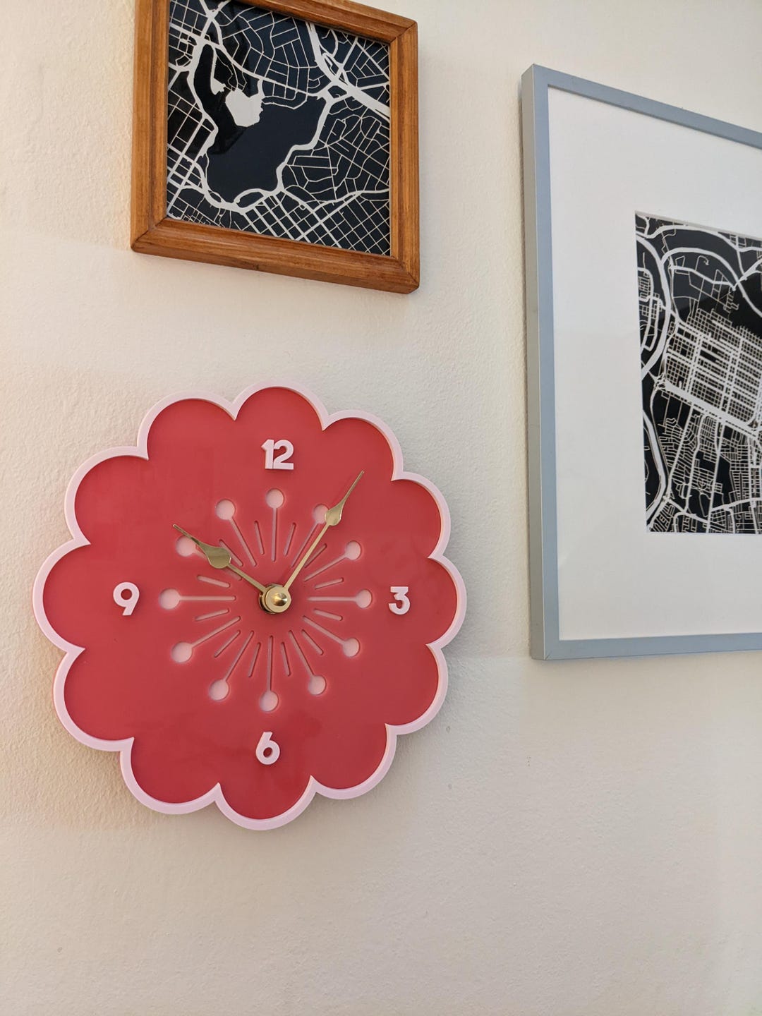 Retro Flower Wall Clock - Pink and Light Pink - Floral Home Decor ...