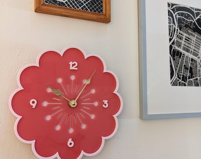 Retro Flower Wall Clock - Pink and Light Pink - Floral Home Decor ...