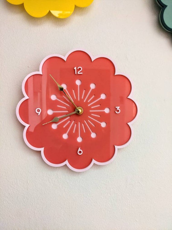 Retro Flower Wall Clock Pink and Light Pink Floral Home - Etsy