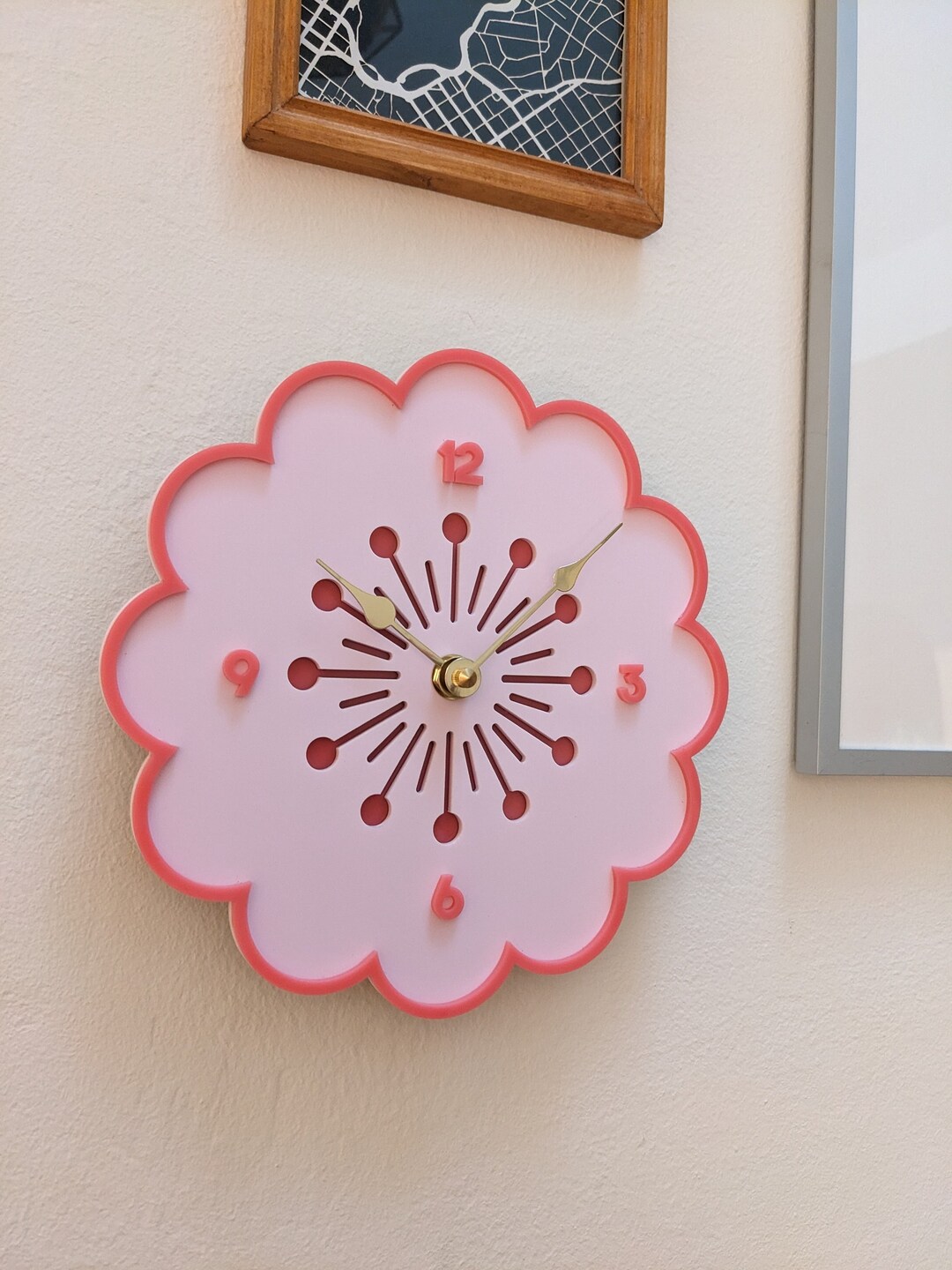 Retro Flower Wall Clock - Light Pink and Pink - Floral Home Decor ...