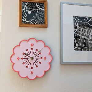 Retro Flower Wall Clock - Light Pink and Pink - Floral Home Decor ...