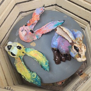 Pretty Pinky Red Handmade Ceramic Wall Rabbit Jackrabbit Hare One of a ...