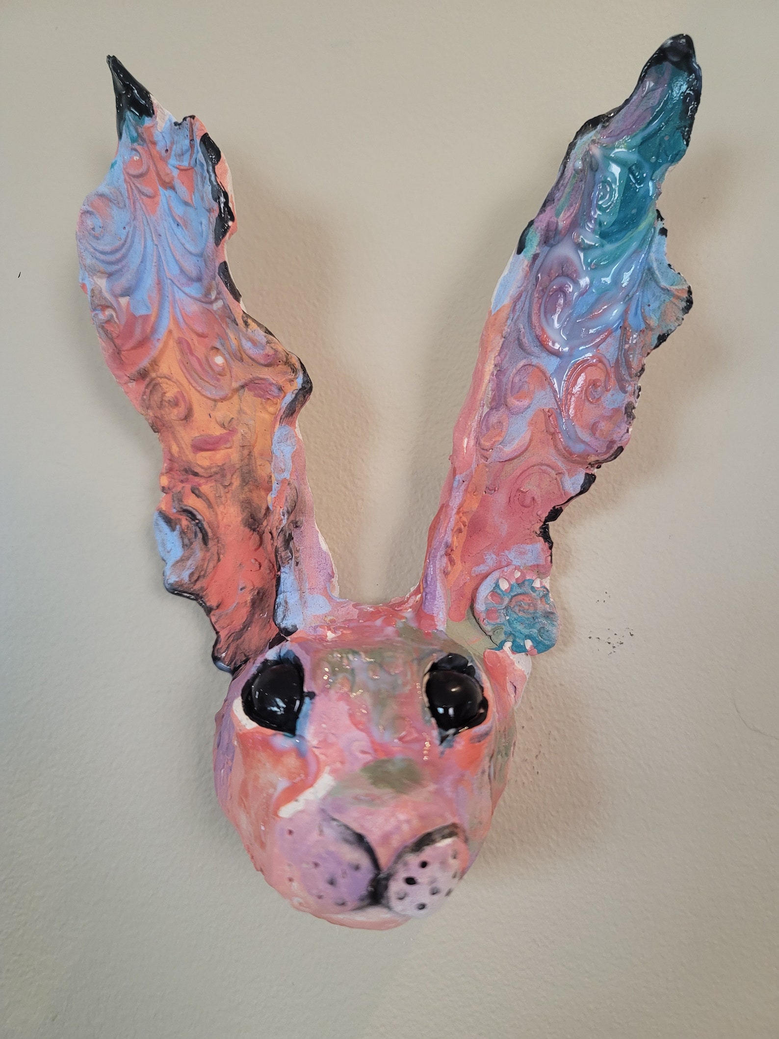 Pretty Pinky Red Handmade Ceramic Wall Rabbit Jackrabbit Hare One of a ...