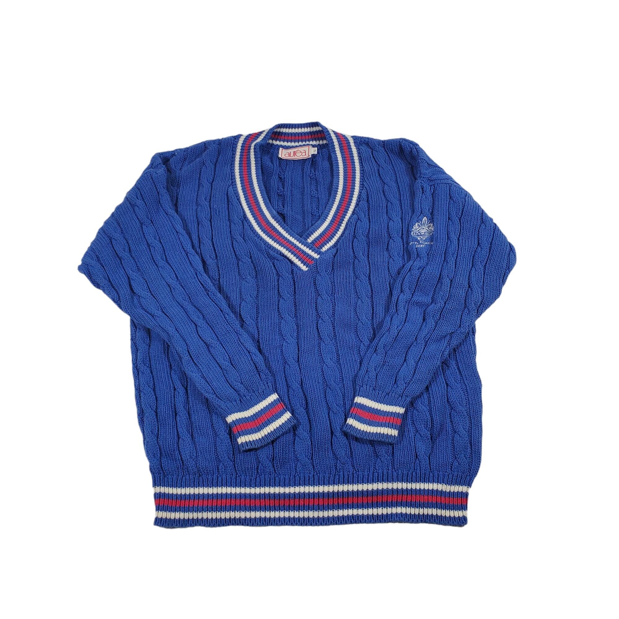Vintage 1980s Aurea Cable Knit Cricket Sweater Womens L, V-neck ...