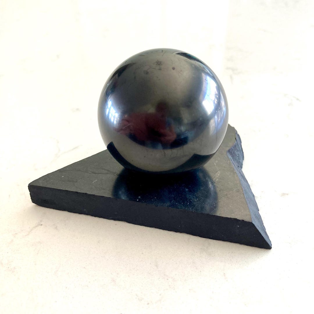 Shungite Sphere on Stand 5cm EMF 4G 5G Protection Black Stone Russia ...