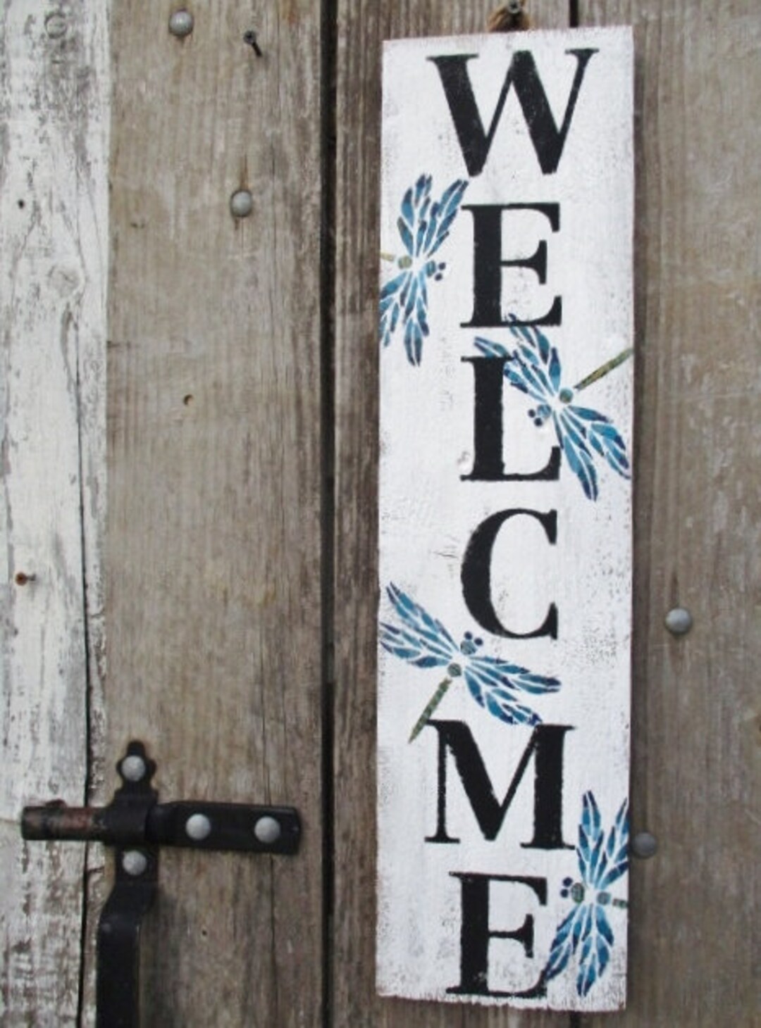 21" DRAGONFLY Dragonflies Garden WELCOME Wood Vintage Primitive Antique ...