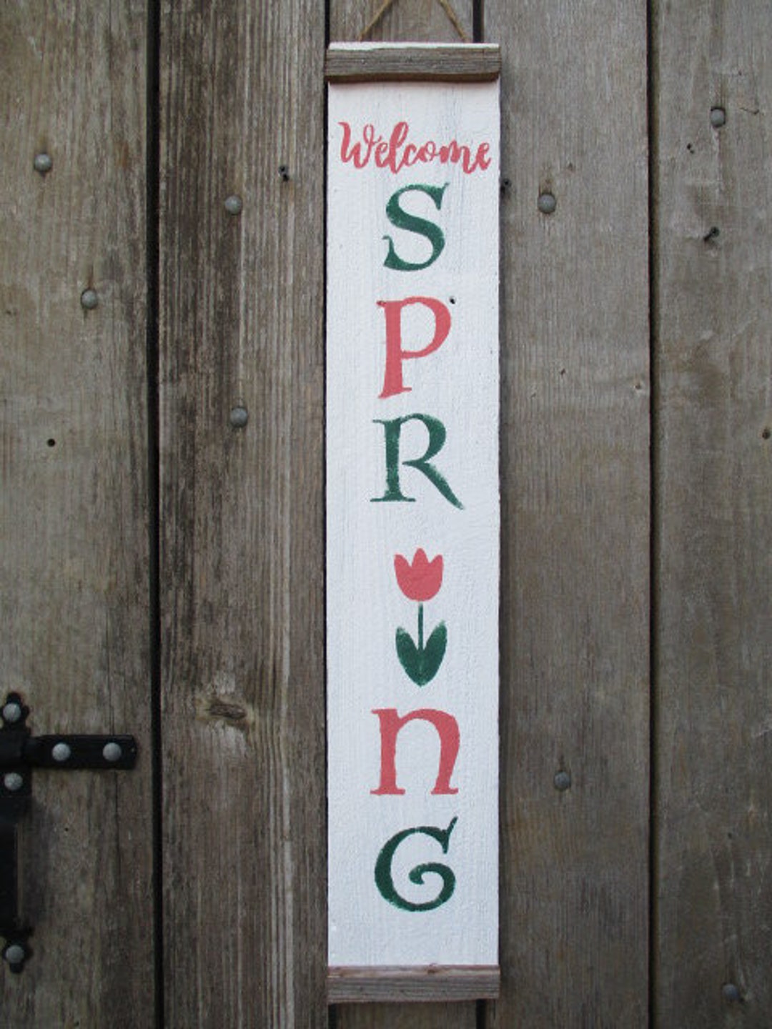 30 WELCOME SPRING Tulip Wood Vertical Door Porch Sign Primitive Vintage ...