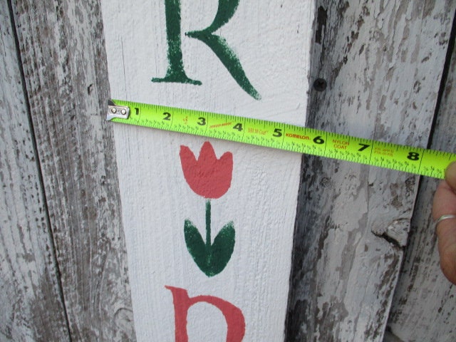 30 WELCOME SPRING Tulip Wood Vertical Door Porch Sign Primitive Vintage ...