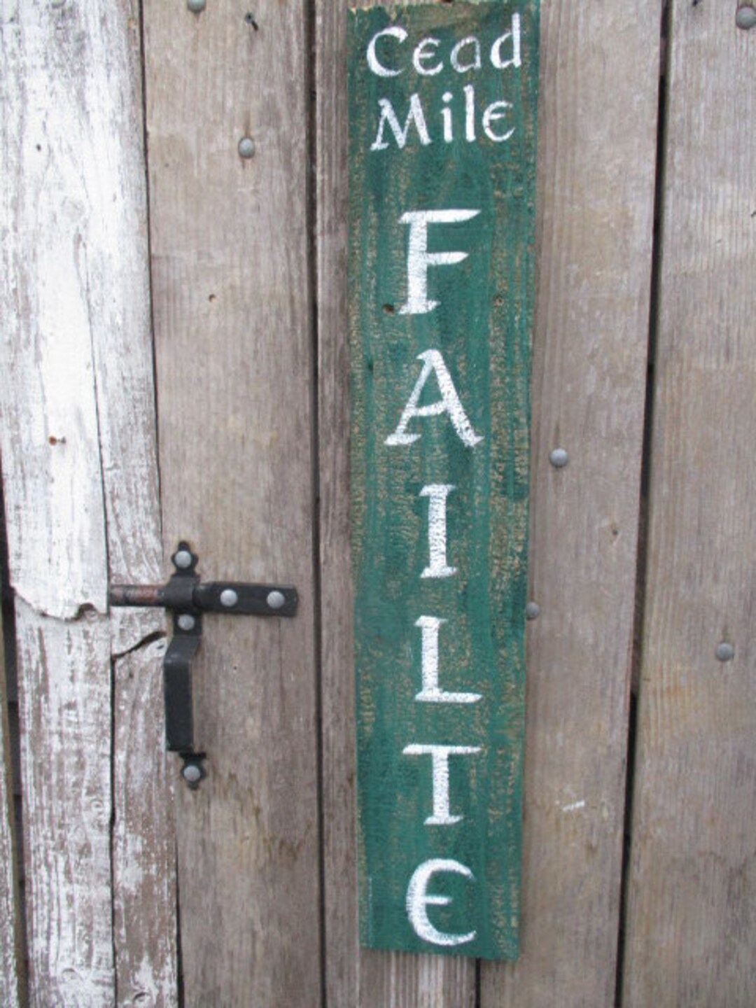 30" CEAD MILE FAILTE Wood Vertical Door Porch Sign Primitive Vintage ...