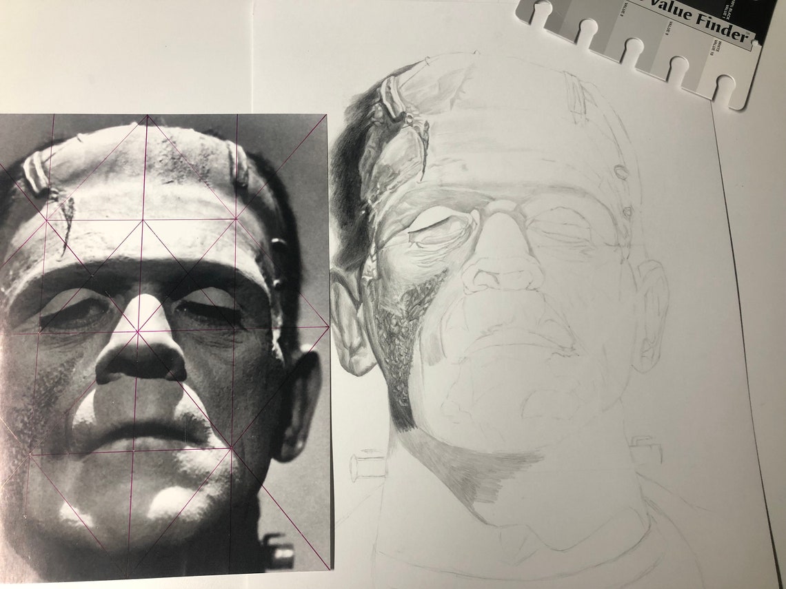 Frankenstein Pencil Drawing, Classic Horror, Digital Download, Boris ...