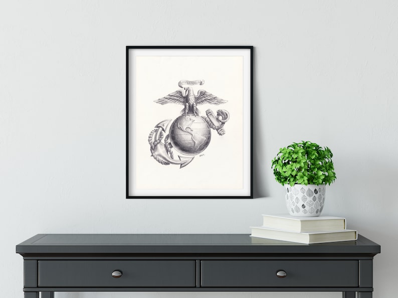 Marine Corps Emblem Graphite Pencil Drawing: Patriotic Wall Art ...