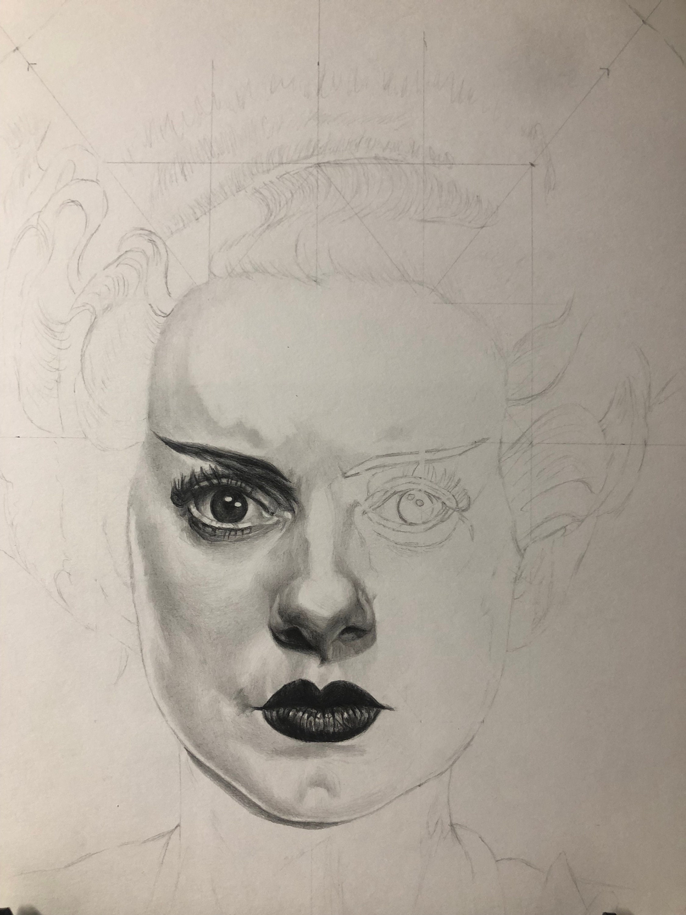 Bride of Frankenstein Pencil Drawing, Classic Horror, Digital Download ...