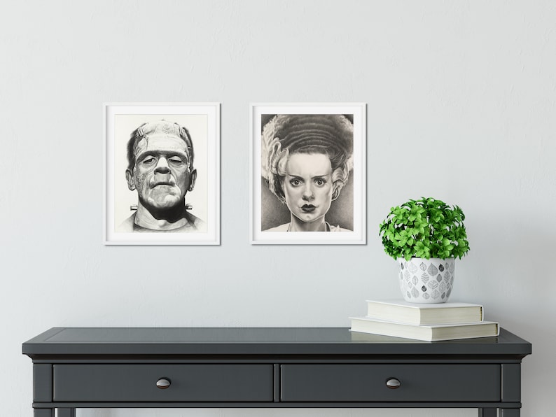 Frankenstein & Bride Pencil Drawing Set: Classic Horror Art (digital ...