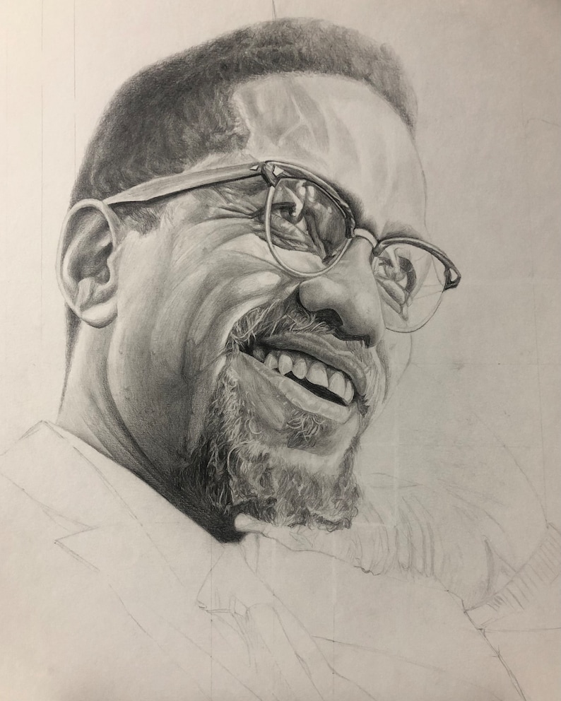 Malcolm X Graphite Pencil Drawing Civil Rights Icon Black - Etsy