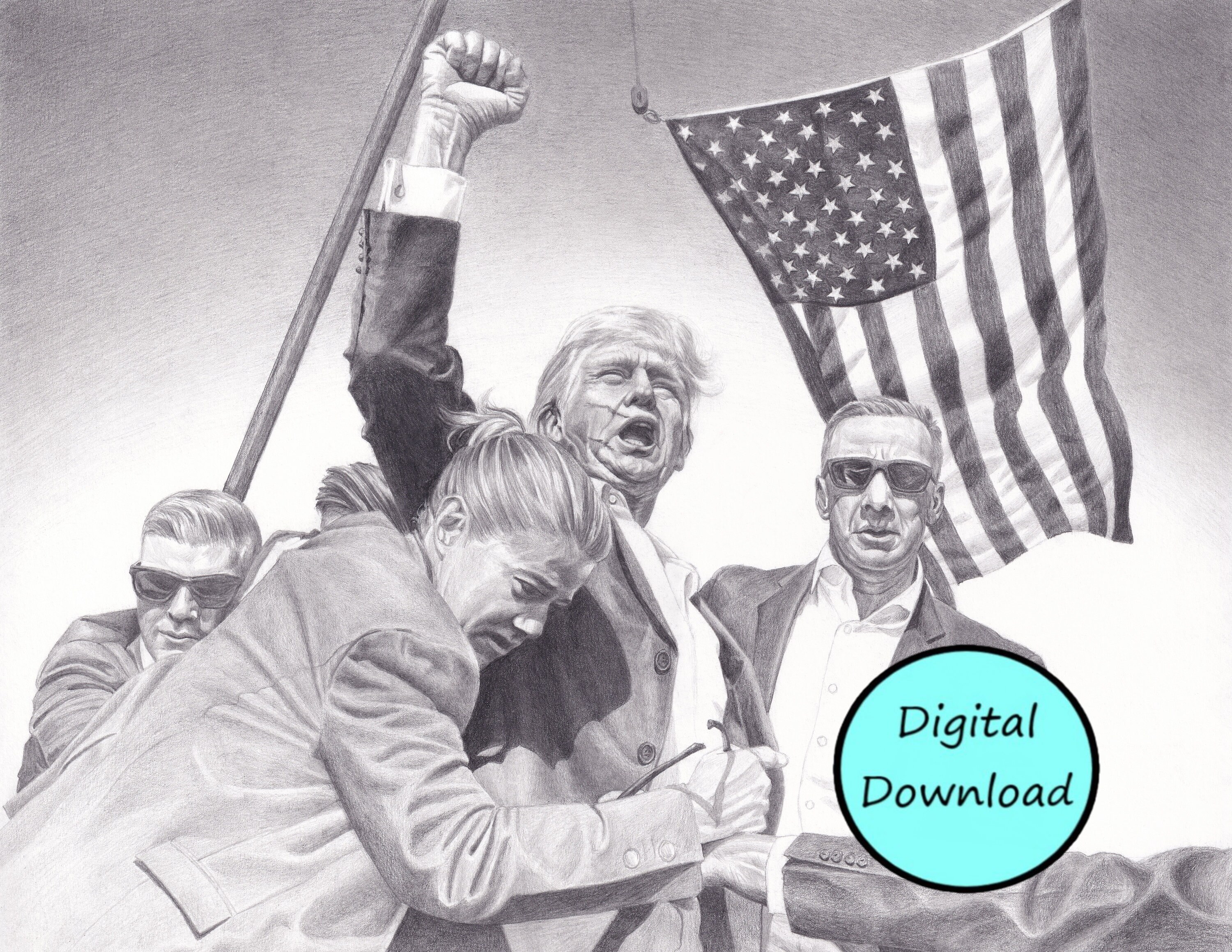 President Donald J. Trump, Fight, Digital Download, Graphite Pencil ...