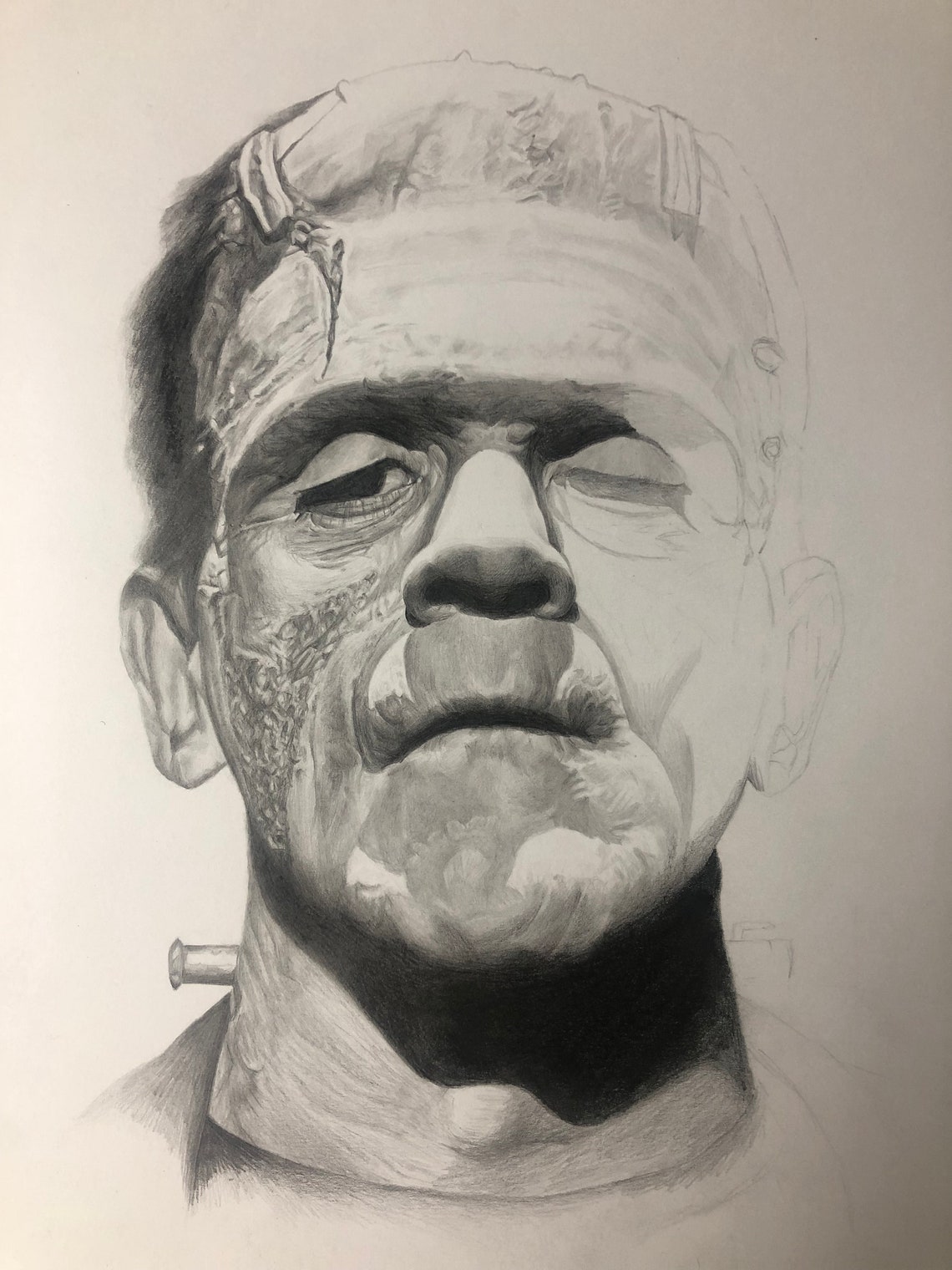Frankenstein Pencil Drawing, Classic Horror, Digital Download, Boris ...