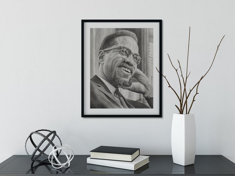 Malcolm X Graphite Pencil Drawing Civil Rights Icon Black - Etsy