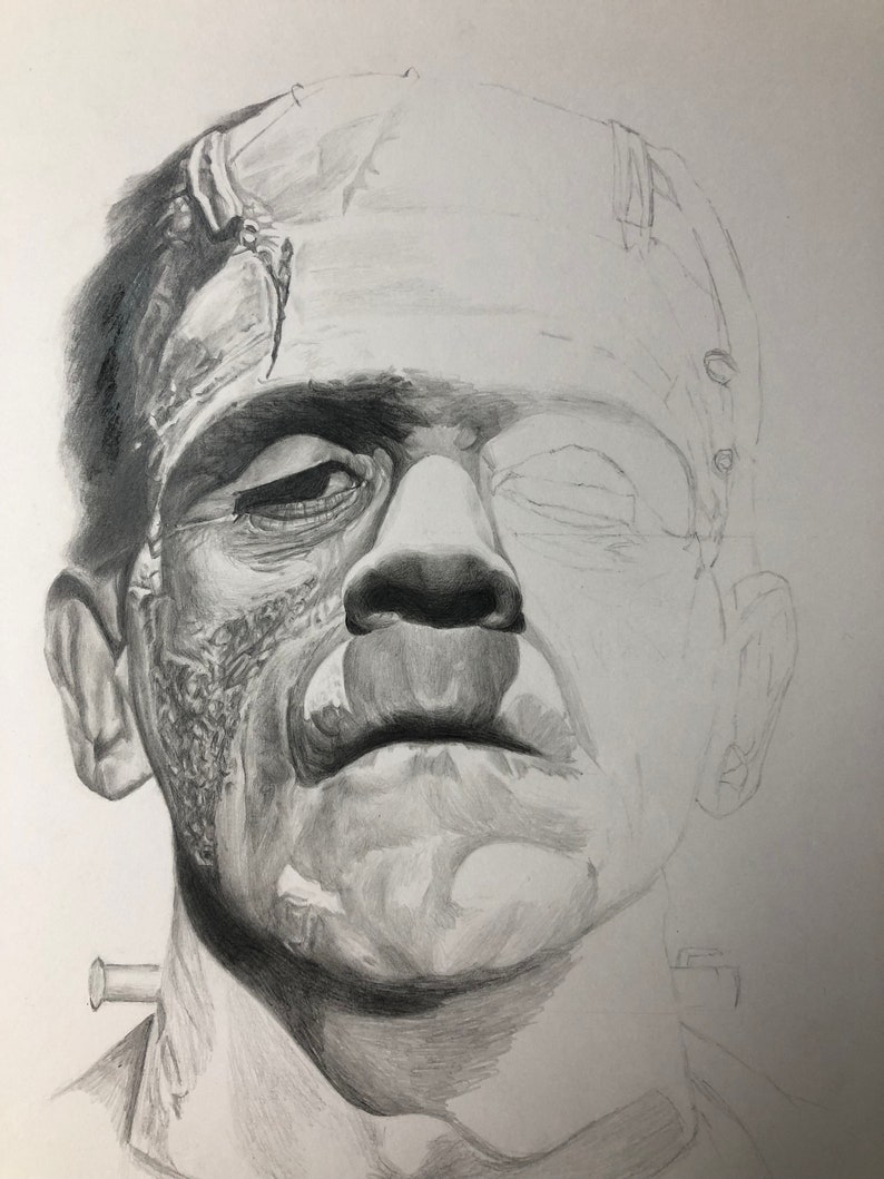 Frankenstein Pencil Drawing, Classic Horror, Digital Download, Boris ...