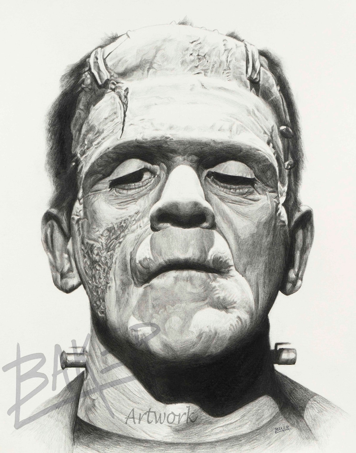 Frankenstein Pencil Drawing, Classic Horror, Digital Download, Boris ...