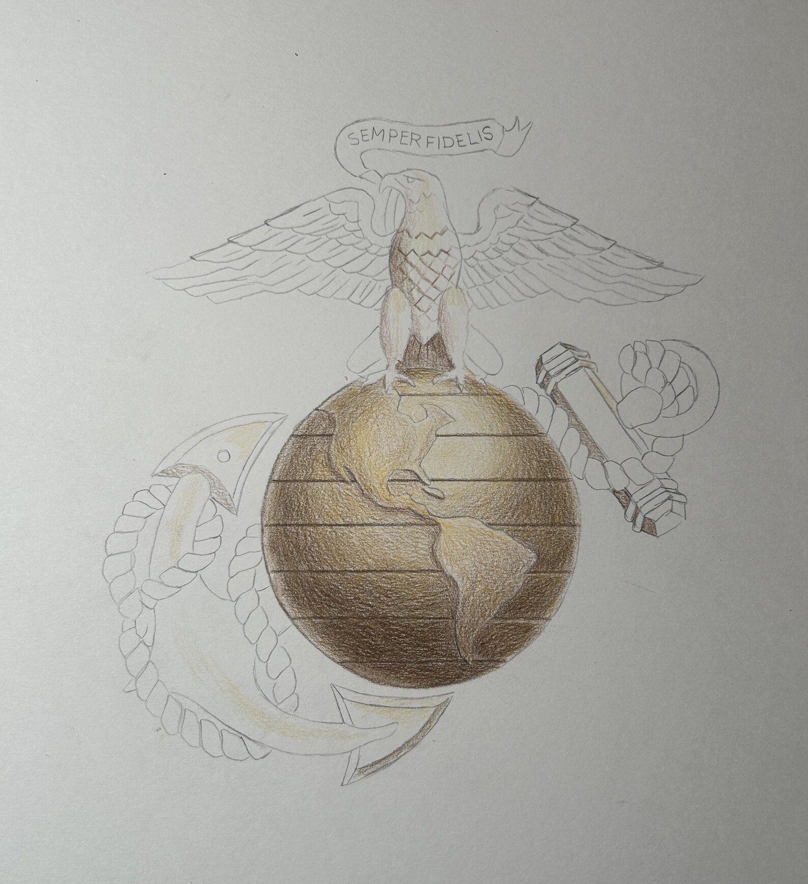 Marine Corps Eagle Globe and Anchor, Colored Pencil Drawing, Digital ...