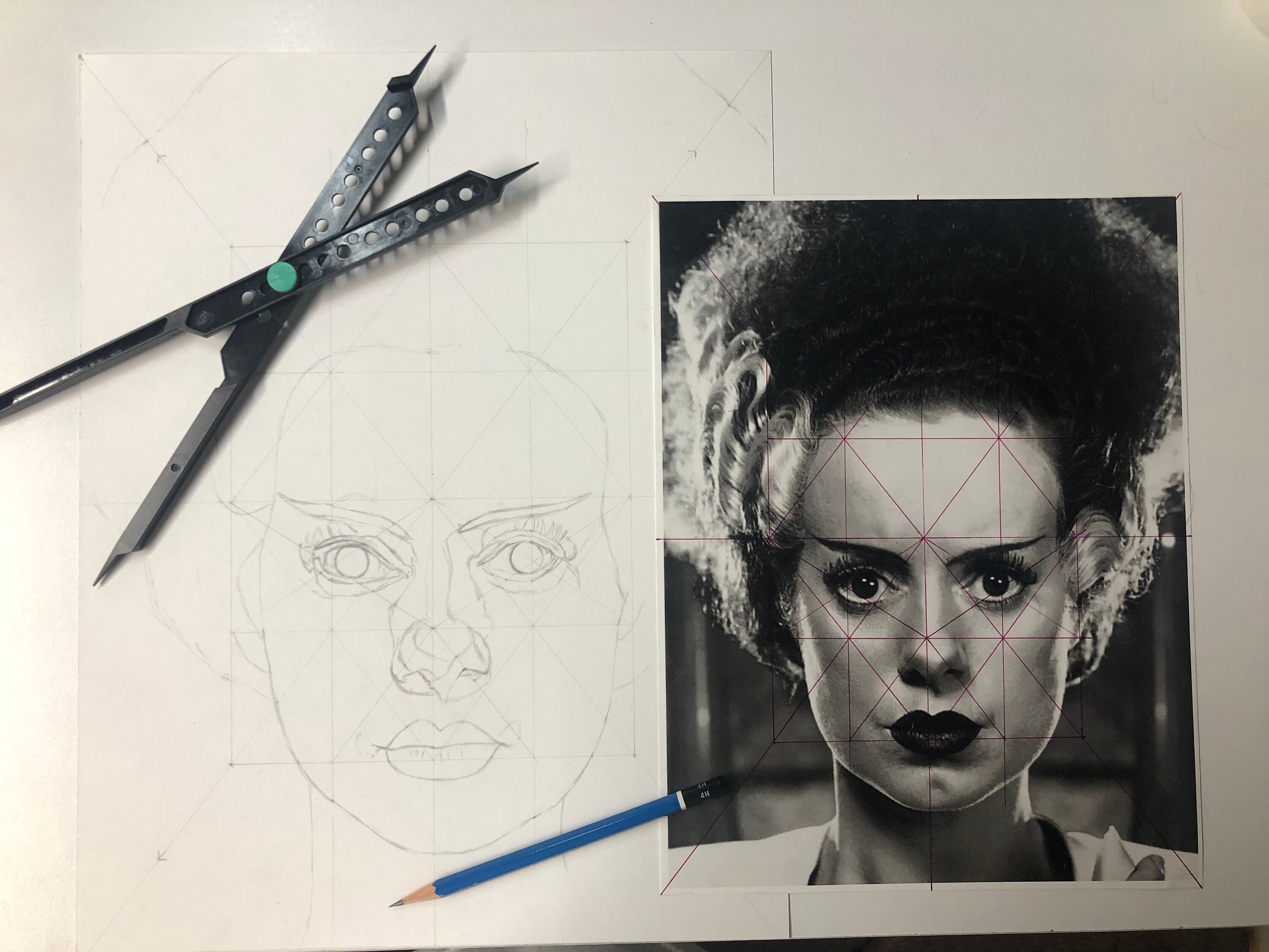 Bride of Frankenstein Pencil Drawing, Classic Horror, Digital Download ...