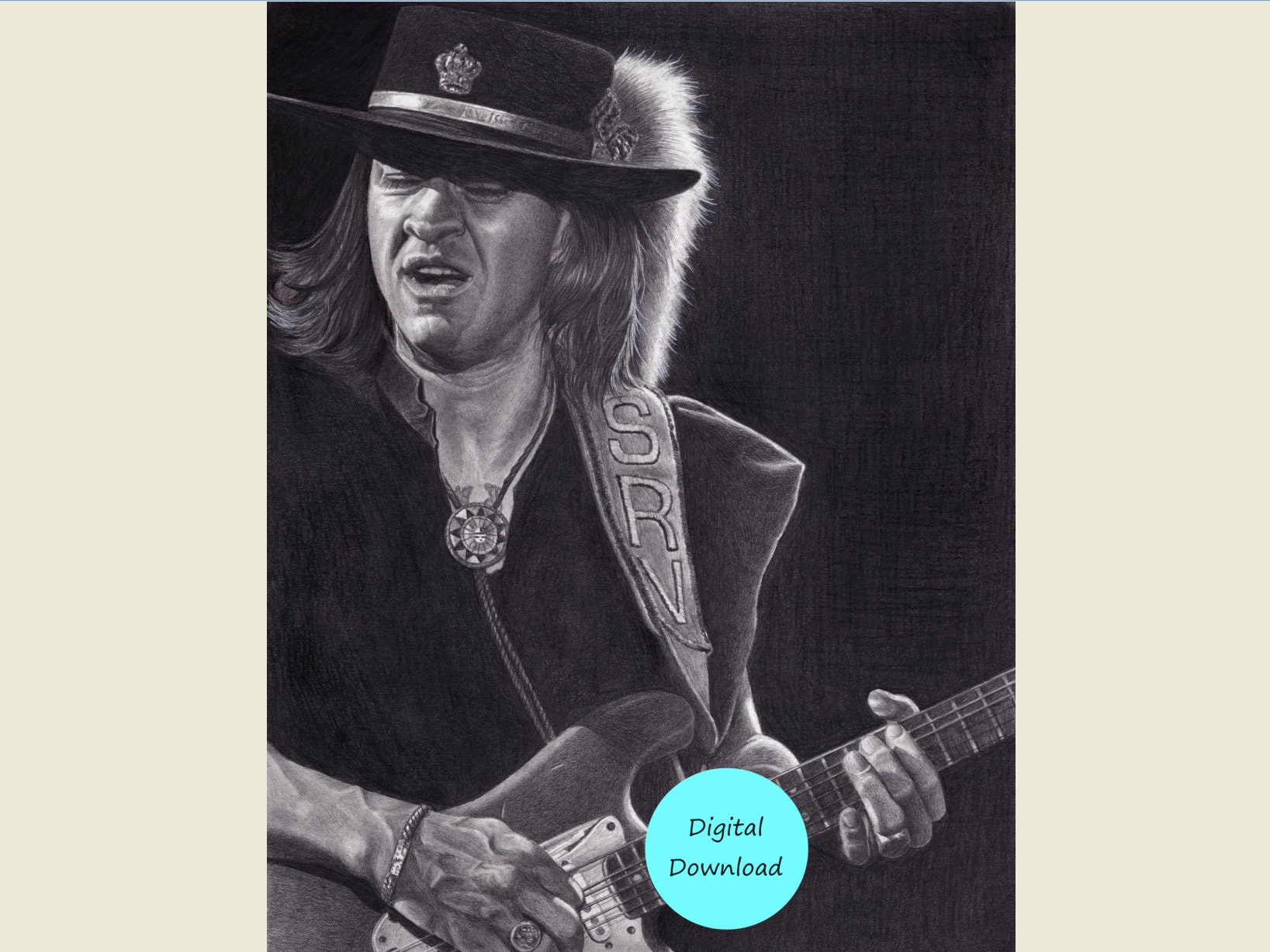 Stevie Ray Vaughan Graphite Pencil Drawing: SRV Art Print (digital ...