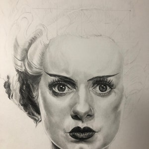 Bride of Frankenstein Pencil Drawing Classic Horror Digital - Etsy