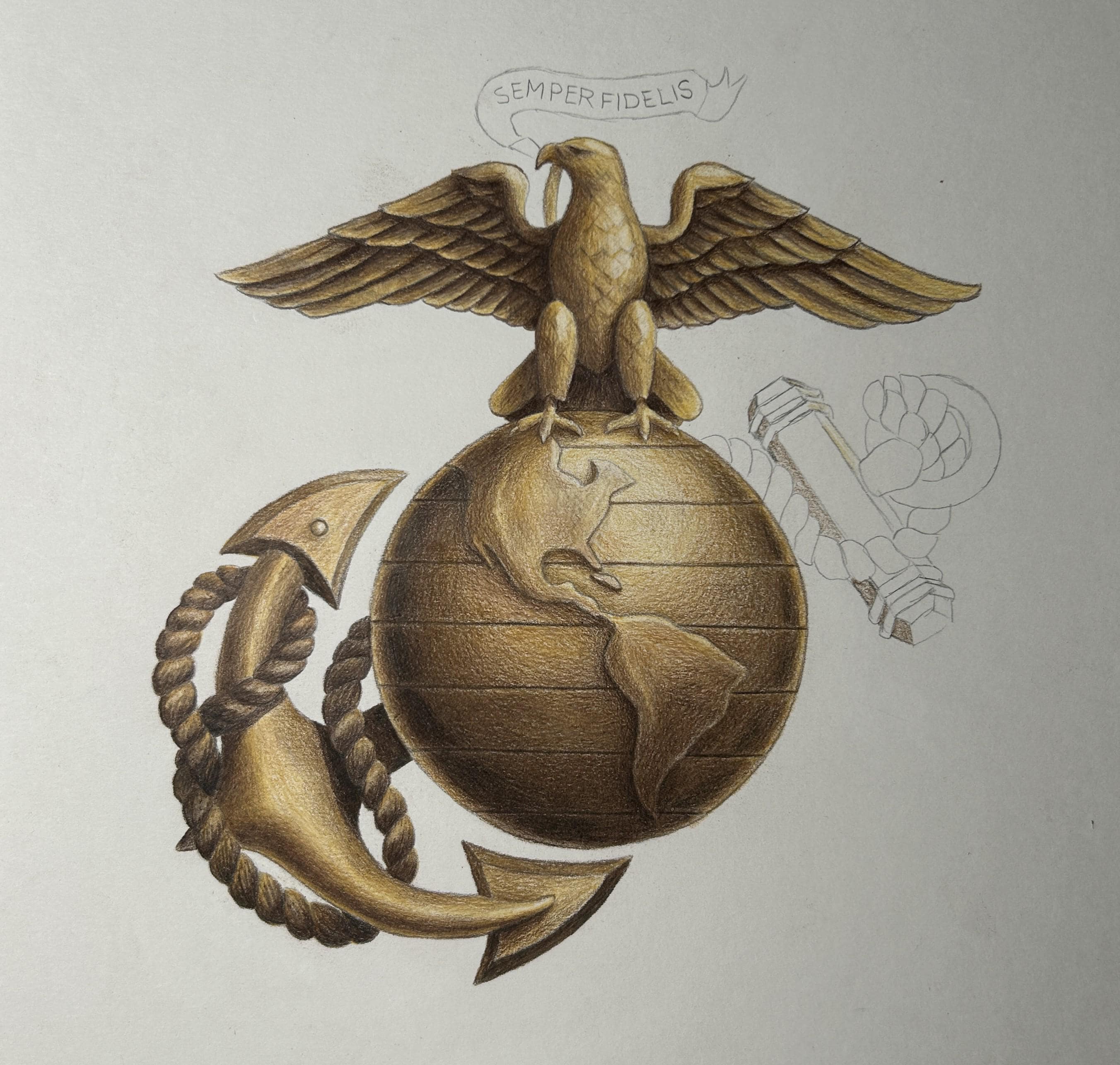 Marine Corps Eagle Globe and Anchor, Colored Pencil Drawing, Digital ...