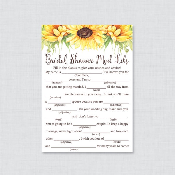 Bridal Shower Mad Libs - Etsy