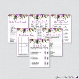 Purple Floral Bridal Shower Games Package With Six Games - Etsy