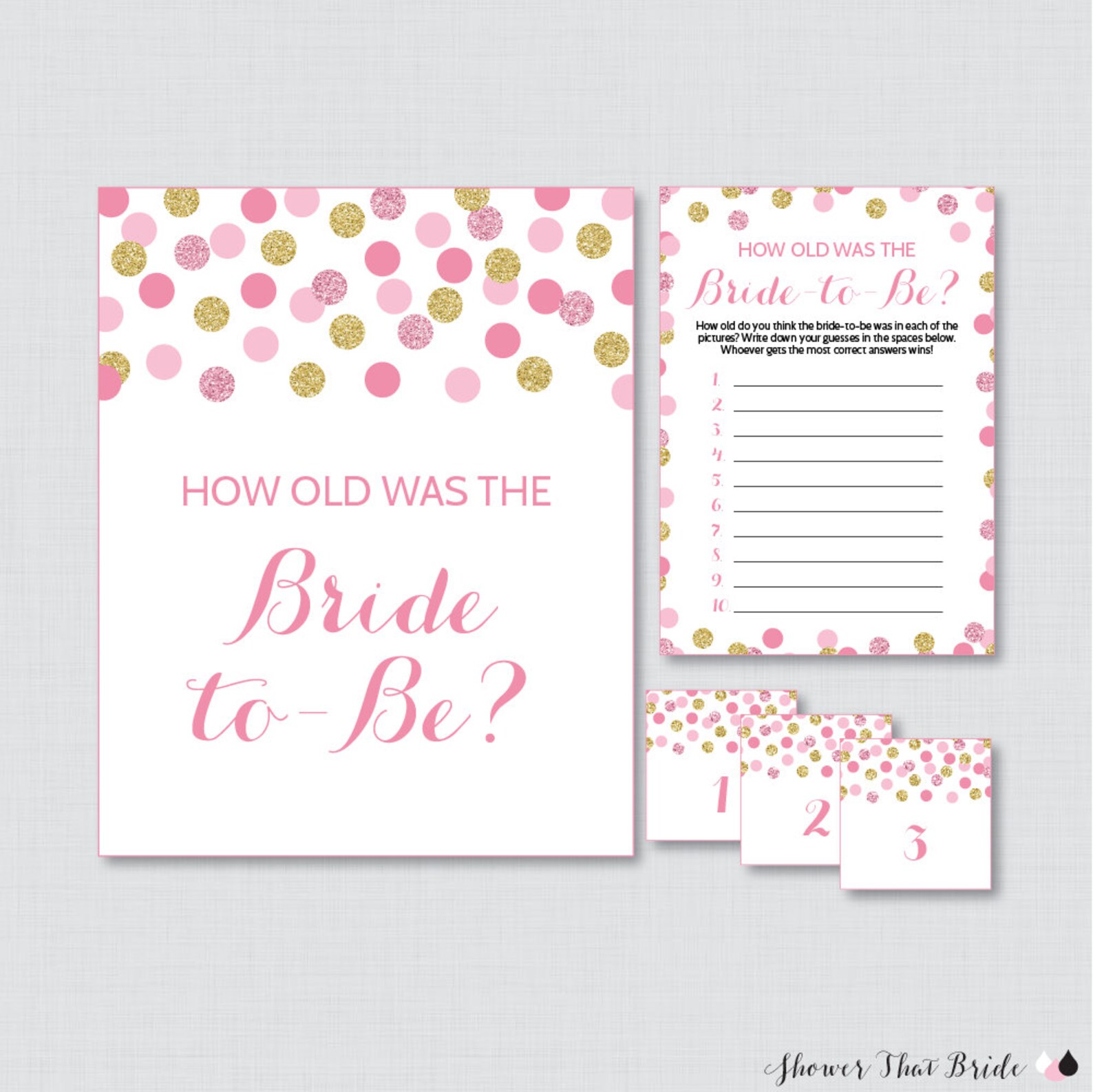 How Old Was the Bride to Be Game Printable Pink and Gold | Etsy