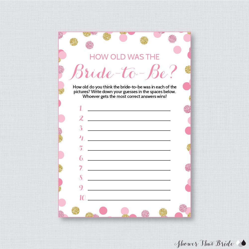 How Old Was the Bride to Be Game Printable Pink and Gold | Etsy