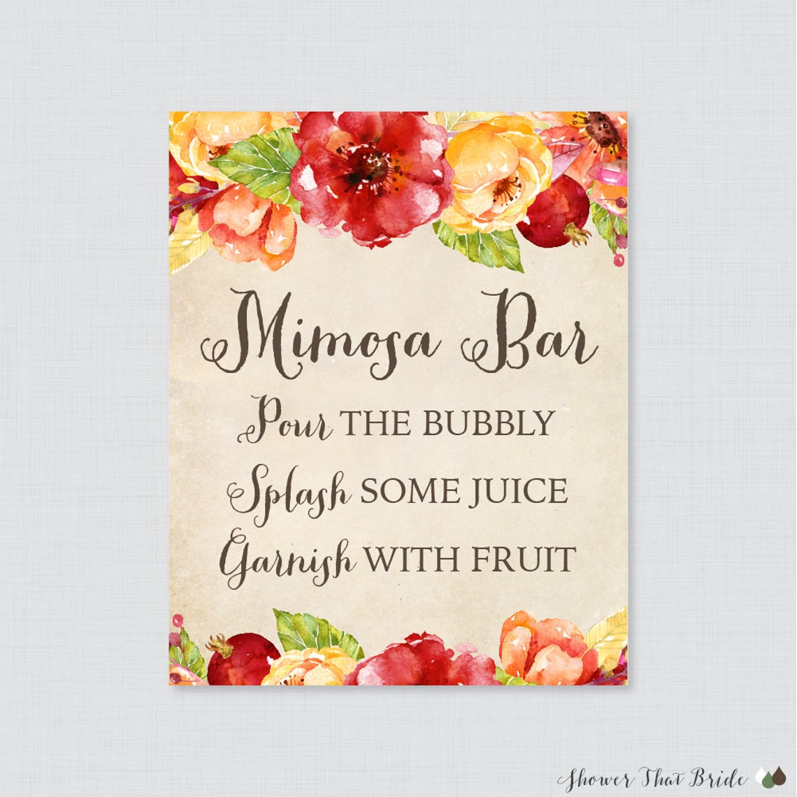 Printable Fall Mimosa Bar Sign Rustic Bridal Shower Mimosa | Etsy