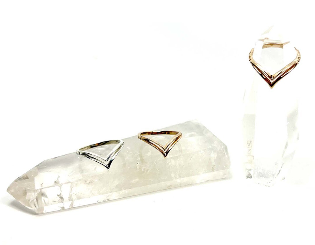 Pinnacle Vee Ring, Modern Minimalist Vee Ring, Sterling Silver Princess ...