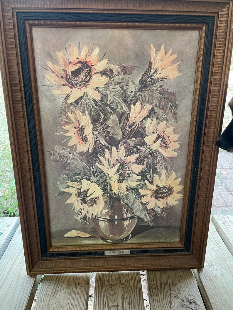 Vintage Framed Art Painting Sunflowers by L Ritter Home Interiors 29×21 ...