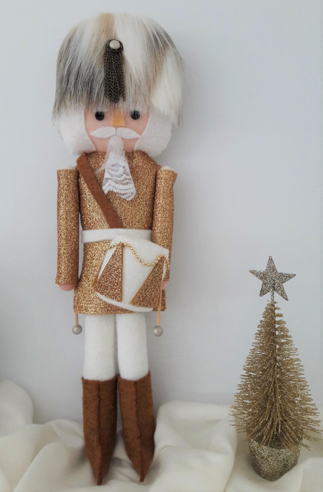 Felt Nutcracker Christmas Decoration in Gold Felt 10" High ...