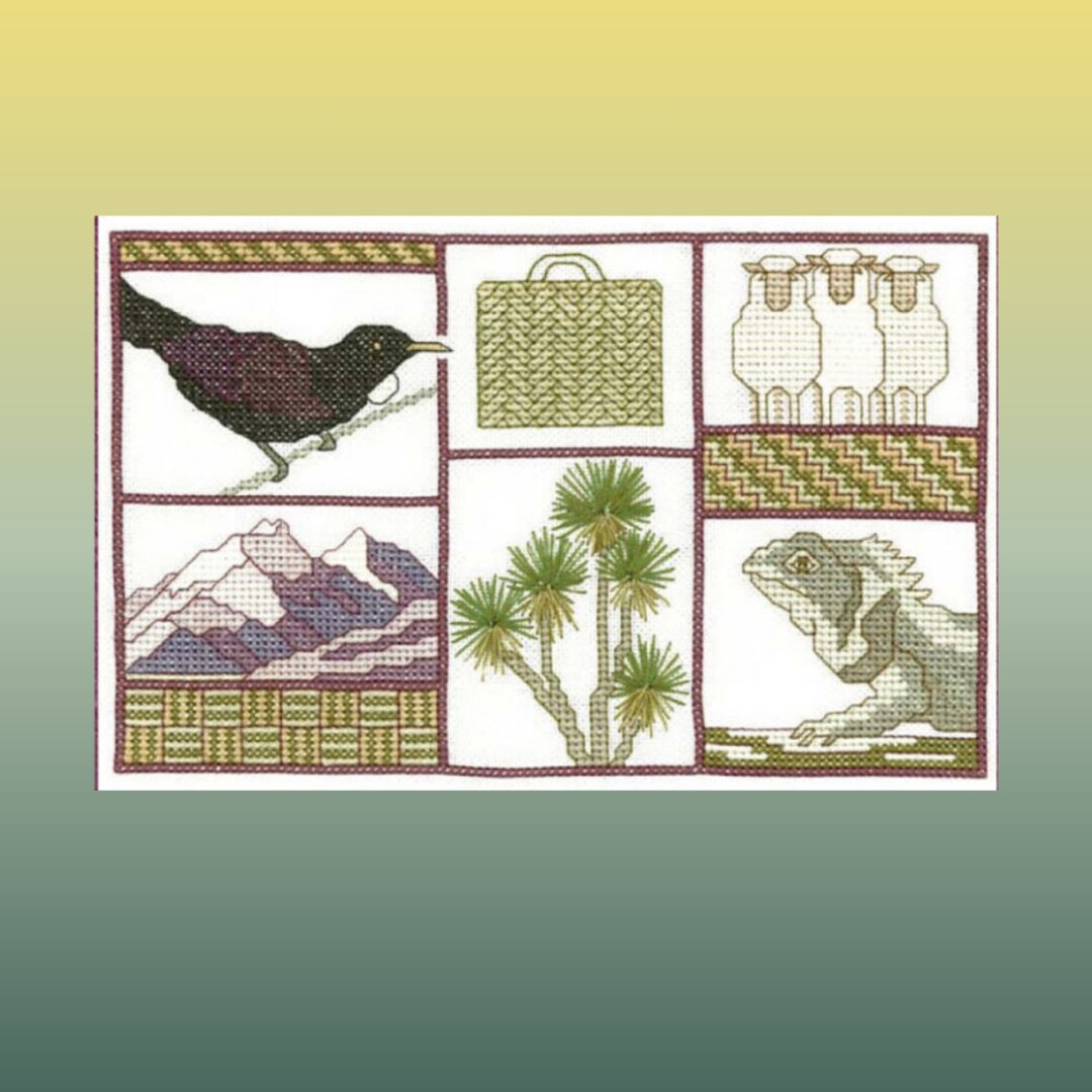 Tui and Tuatara With Sheep, the Southern Alps, Flax Kit and Cabbage ...