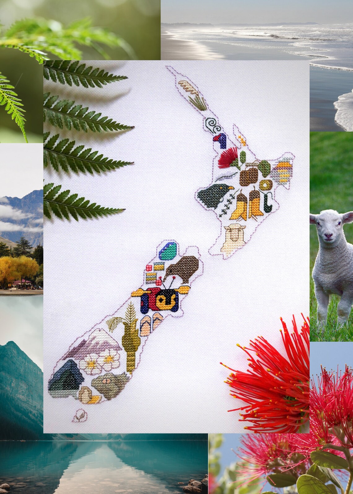Map of New Zealand With Icons Cross Stitch Pattern - Etsy UK