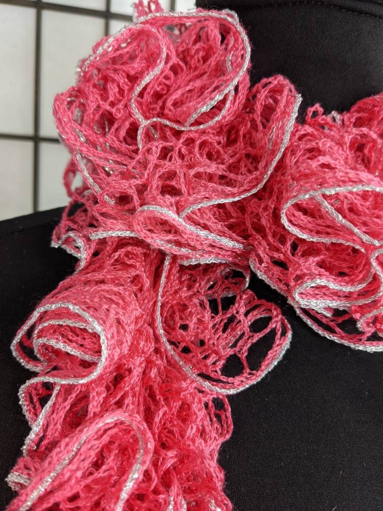 Extra Long Pink and Silver, Salmon Ruffle Scarf, Frilly Scarf--free ...