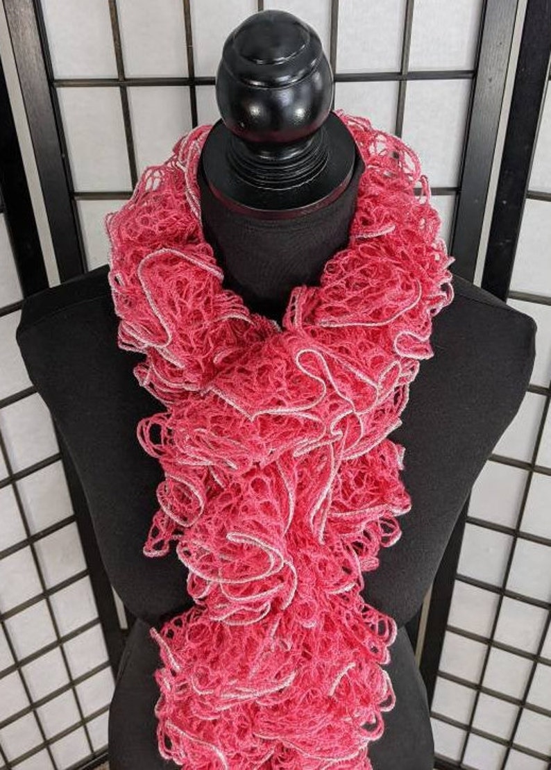Extra Long Pink and Silver, Salmon Ruffle Scarf, Frilly Scarf--free ...