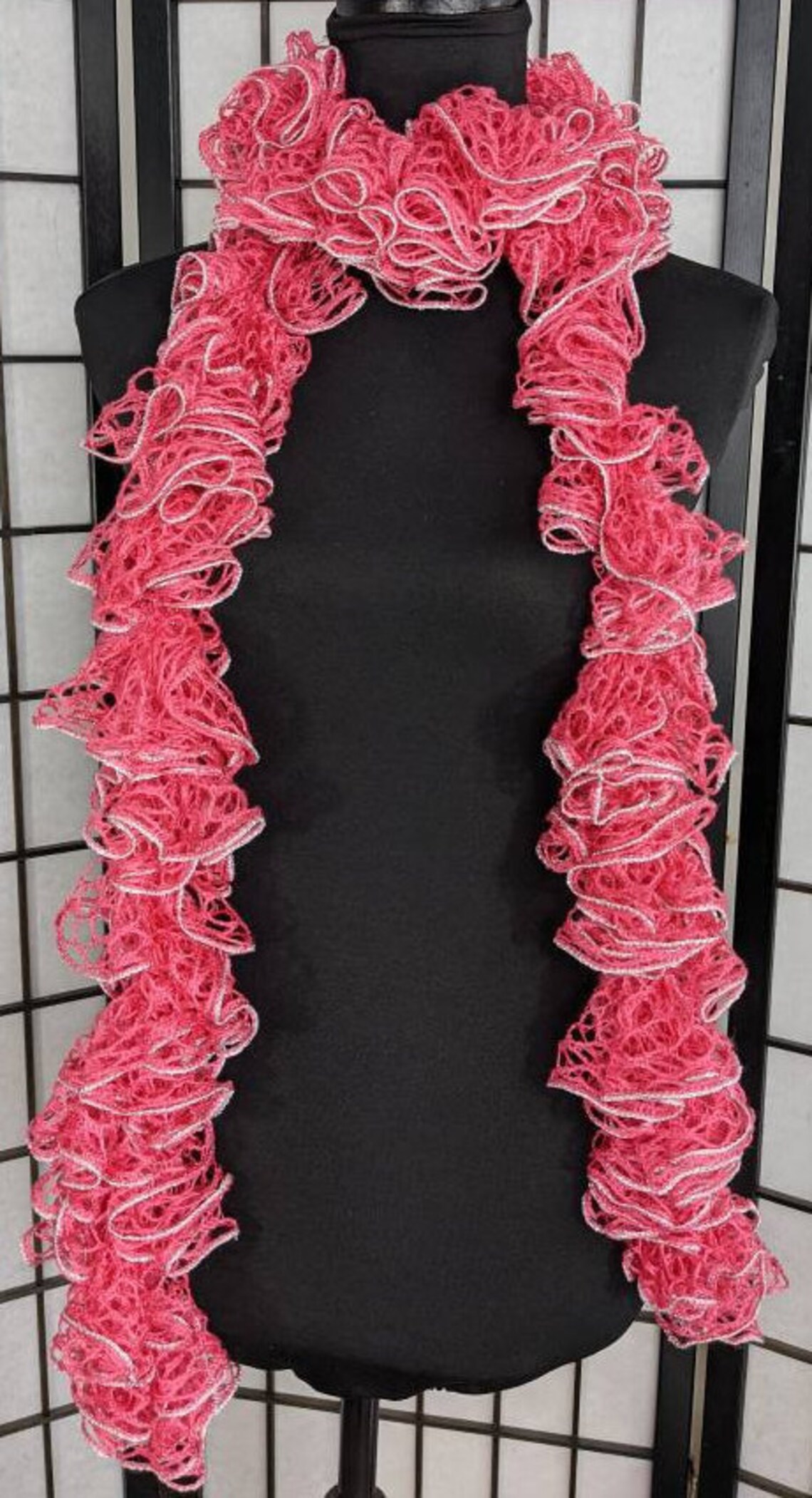 Extra Long Pink and Silver, Salmon Ruffle Scarf, Frilly Scarf--free ...