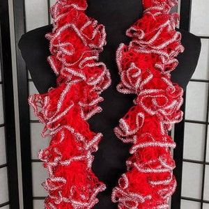 Red and Silver Ruffle Scarf, Frilly Scarf--free SHIPPING - Etsy