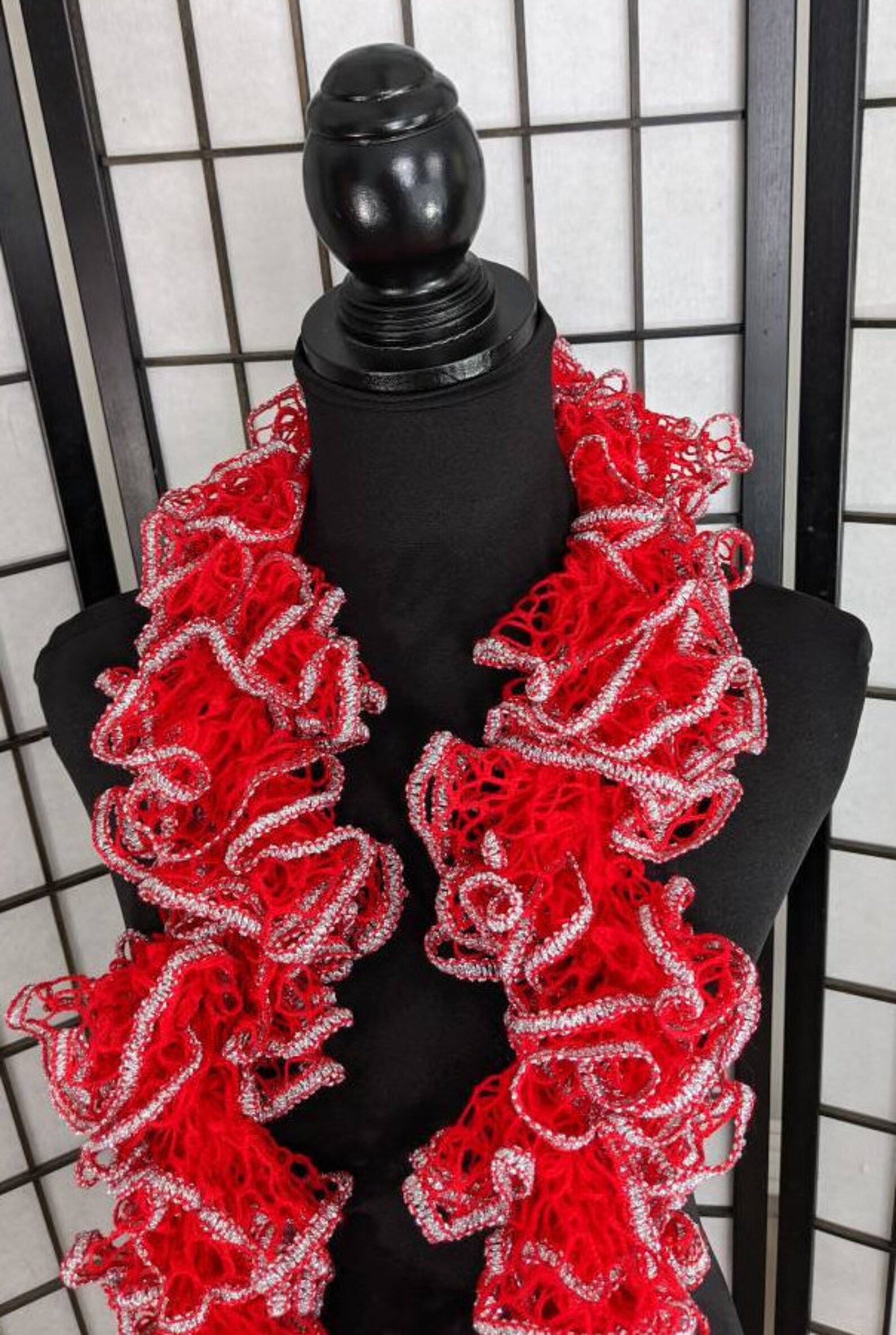 Red and Silver Ruffle Scarf Frilly Scarffree SHIPPING - Etsy
